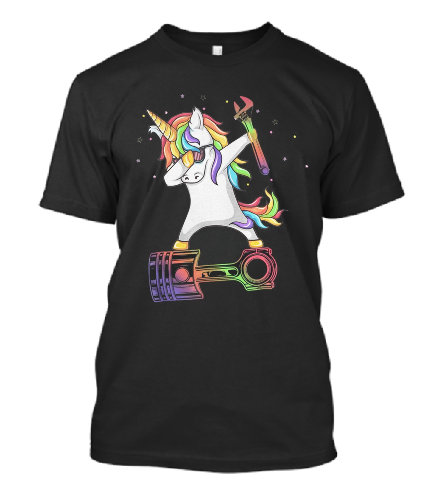 Mechanic Dabbing Unicorn Rainbow Wrench Piston T-Shirt