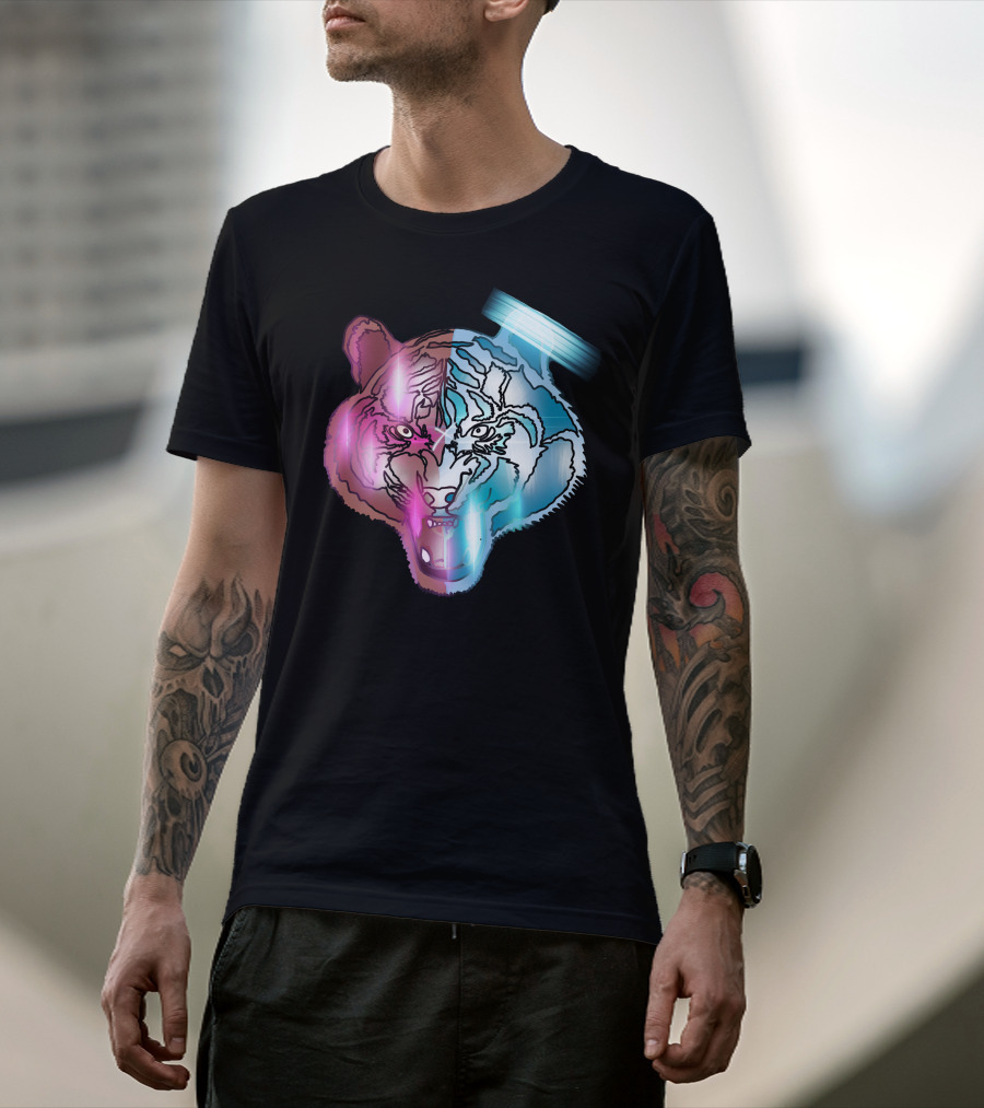 Big Cat Neon Dual-Tone Tiger Face T-Shirt