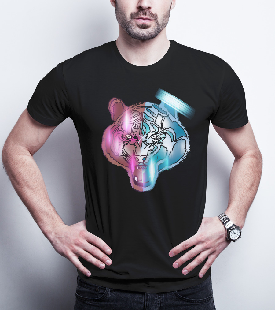 Big Cat Neon Dual-Tone Tiger Face T-Shirt