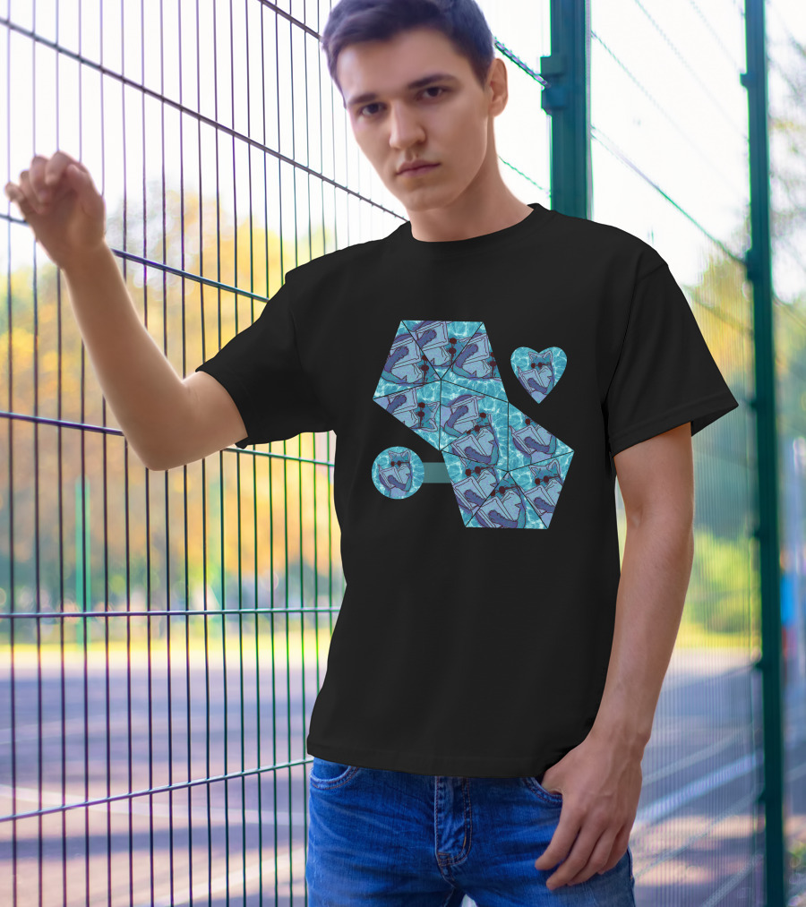 Cool Fox Reading In Blue Geometric T-Shirt