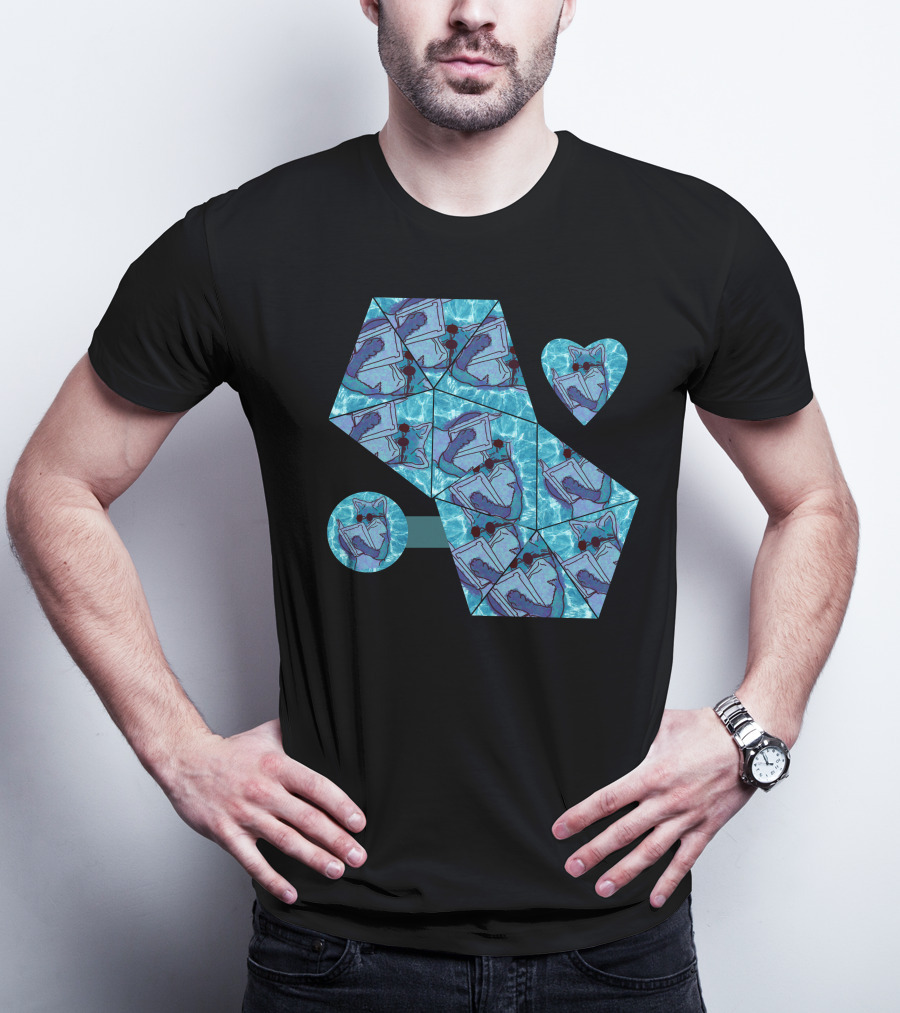 Cool Fox Reading In Blue Geometric T-Shirt