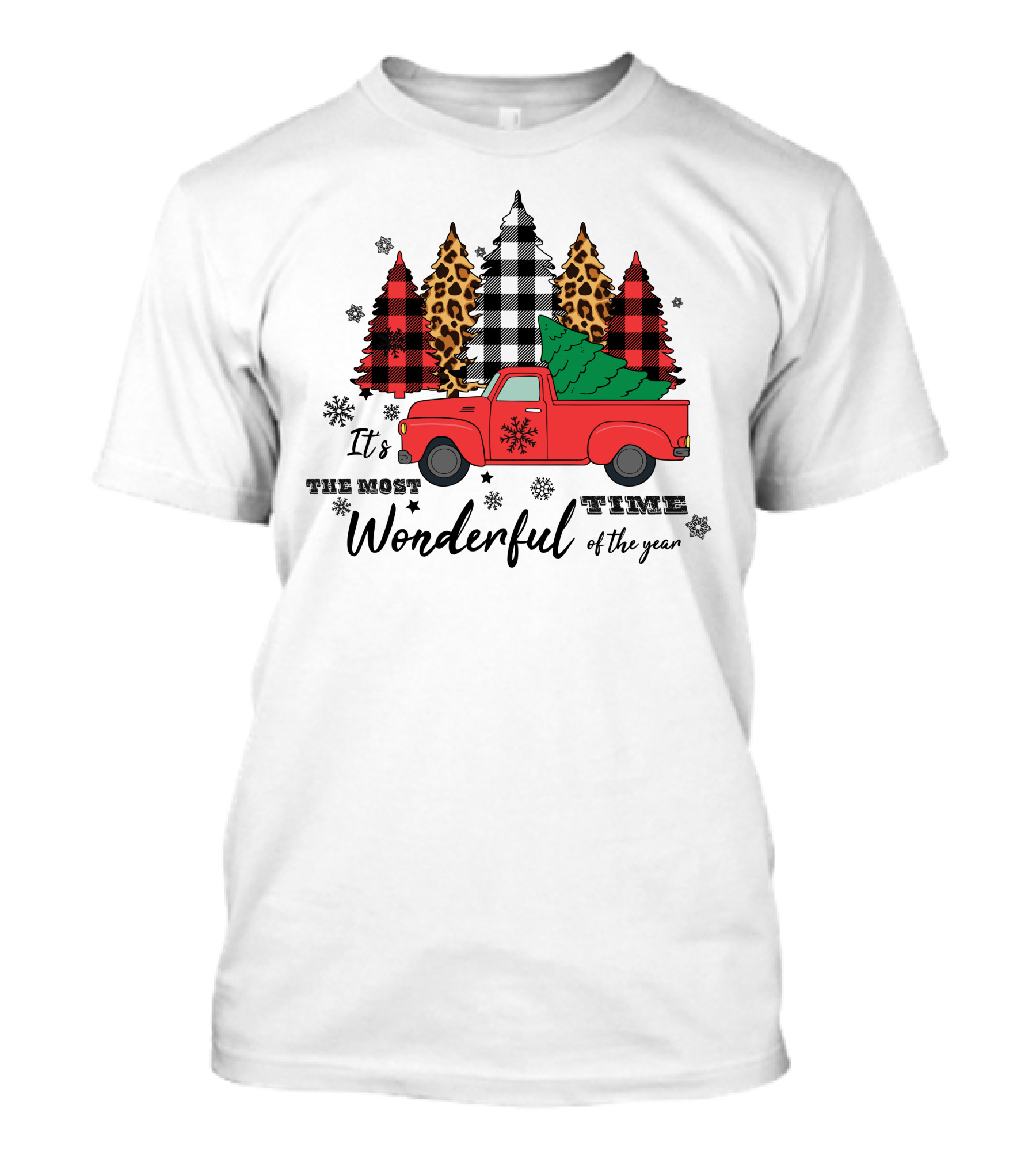 It's The Most Wonderful Time Of The Year Plaid And Leopard Pine Trees Red Truck T-Shirt