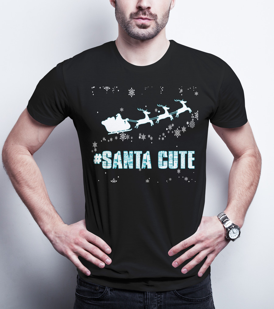 Santa Cute Reindeer Sleigh Snowflakes T-Shirt