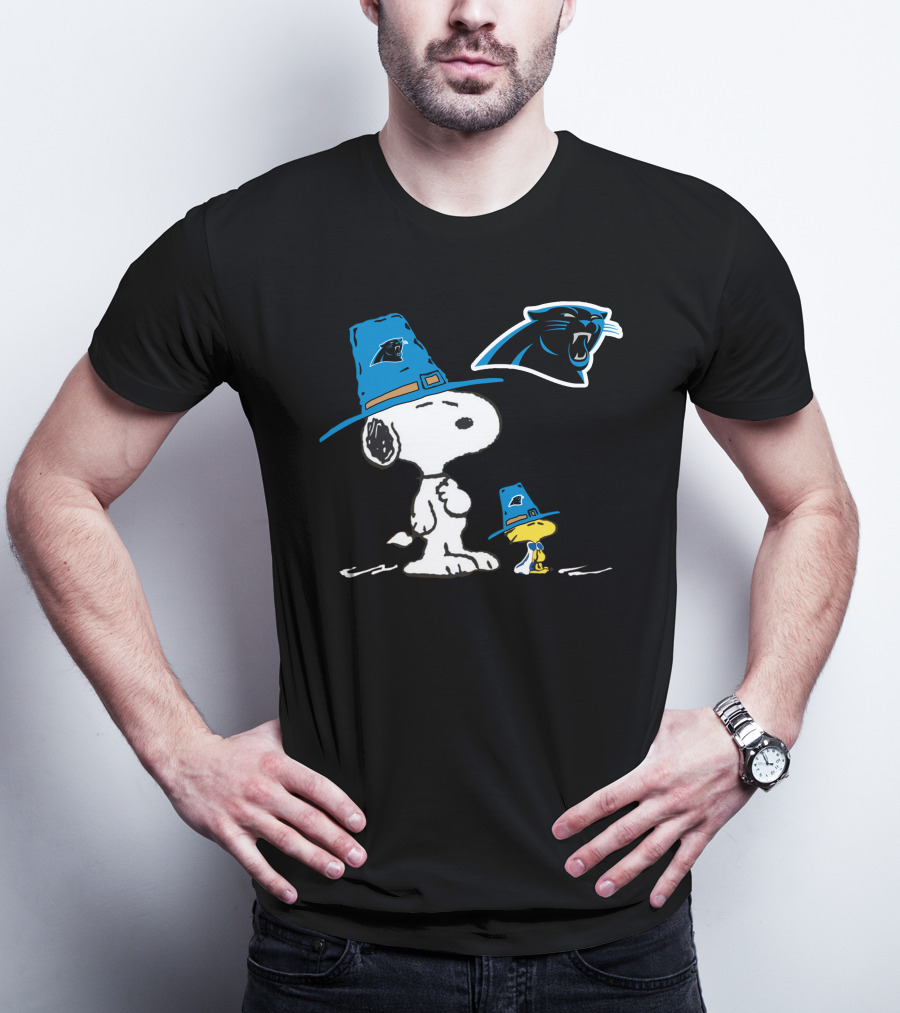 Carolina Panthers Snoopy Thanksgiving Pilgrim Hat Peanuts T-Shirt