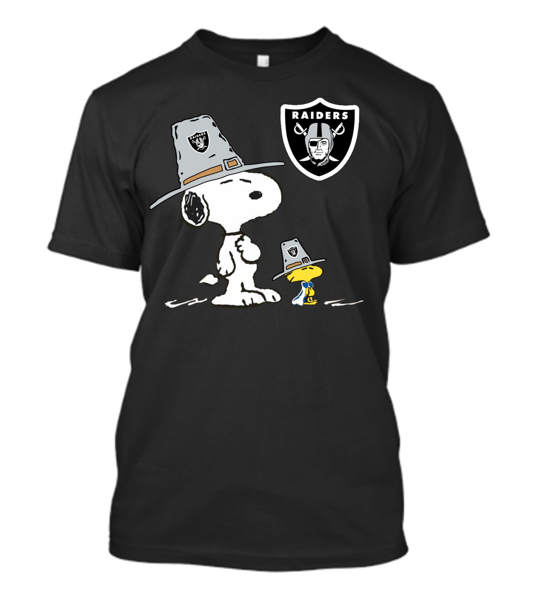 Raiders Snoopy And Woodstock Pilgrim Hat Football Tribute T-Shirt