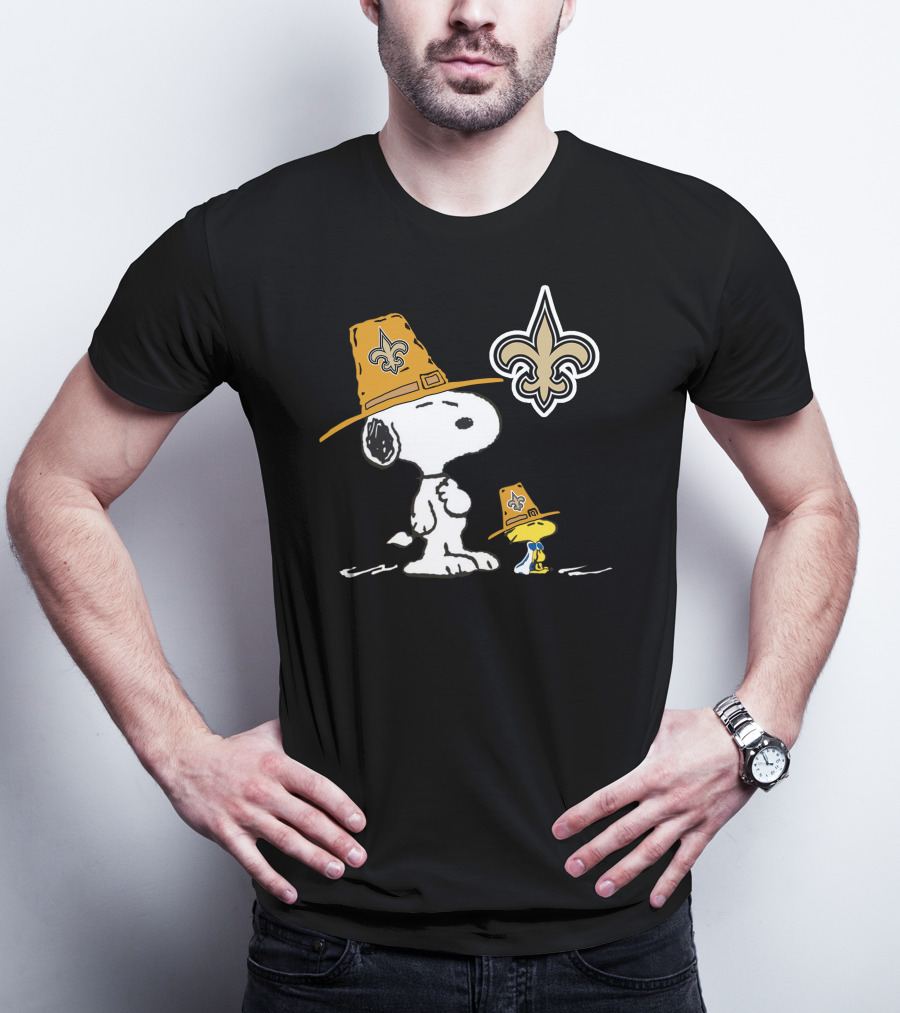 New Orleans Saints Snoopy And Woodstock Fleur-De-Lis Hat T-Shirt