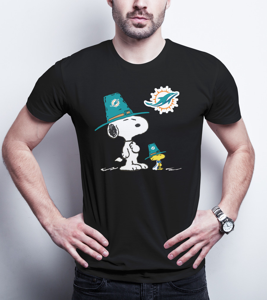 Snoopy And Woodstock Miami Dolphins Thanksgiving Hat T-Shirt