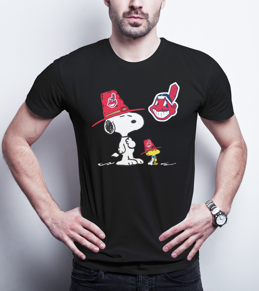 Cleveland Indians Snoopy Woodstock Chief Wahoo Hat T-Shirt