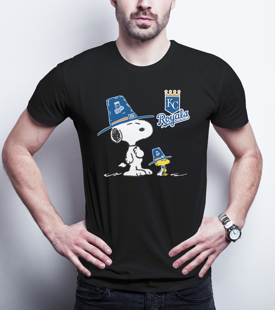 Kansas City Royals Snoopy And Woodstock Pilgrim Hat T-Shirt