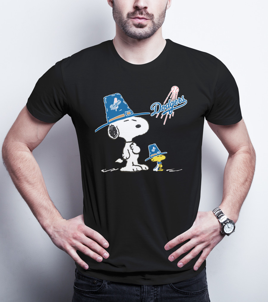 Los Angeles Dodgers Snoopy Woodstock Baseball Hat Peanuts T-Shirt