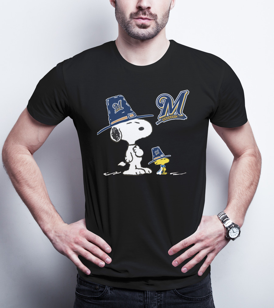 Milwaukee Brewers Snoopy Woodstock Pilgrim Hats T-Shirt