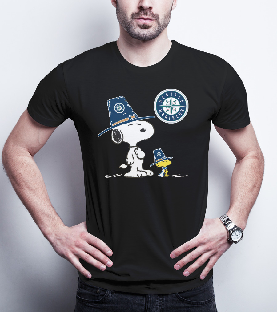 Seattle Mariners Snoopy Pilgrim Hat T-Shirt
