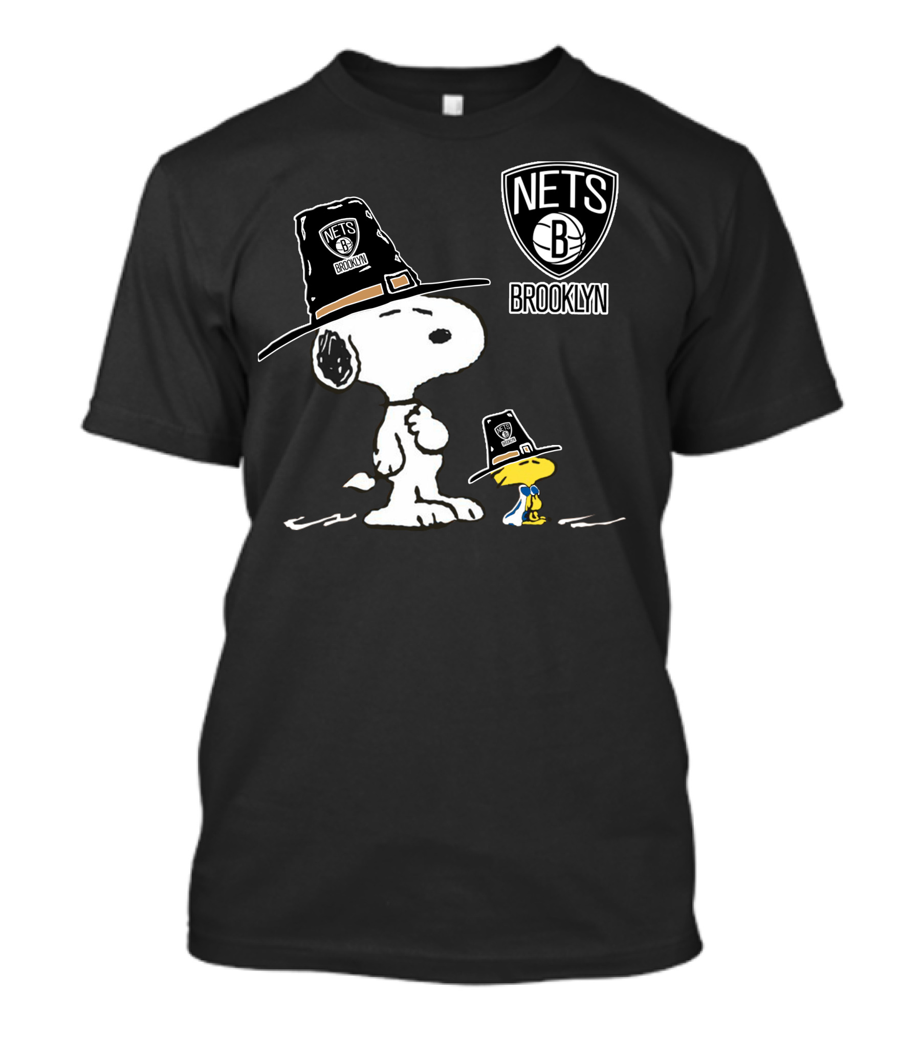 Brooklyn Nets Snoopy Woodstock Pilgrim Hats T-Shirt