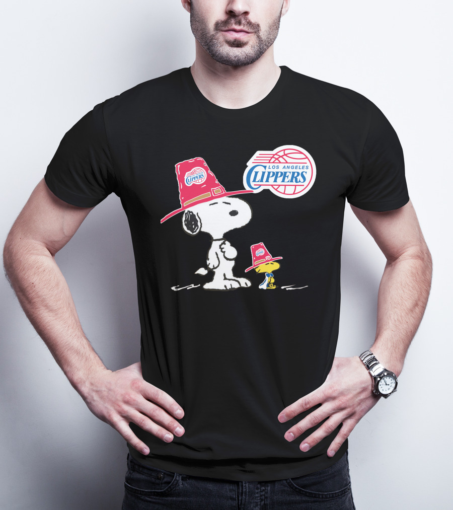 Los Angeles Clippers Snoopy With Woodstock In Team Hats T-Shirt