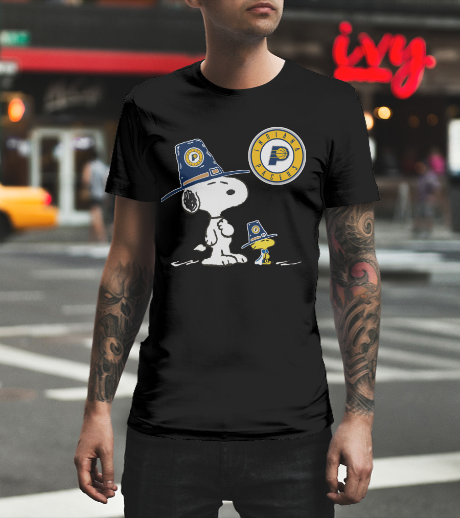 Indiana Pacers Snoopy And Woodstock In Team Hats T-Shirt