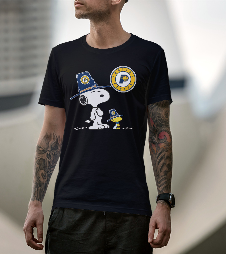 Indiana Pacers Snoopy And Woodstock In Team Hats T-Shirt