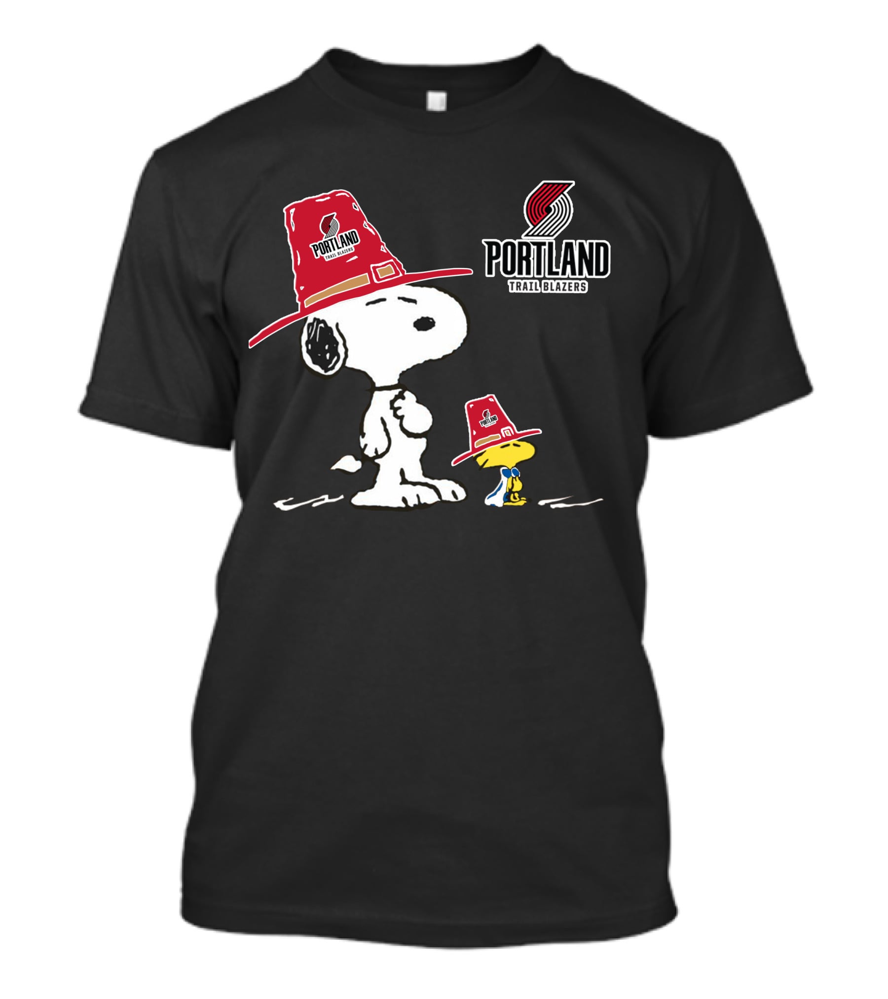 Portland Trail Blazers Snoopy Woodstock Red Hat T-Shirt