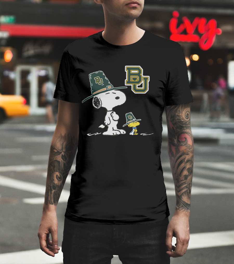 Baylor BU Snoopy And Woodstock In BU Green Hats T-Shirt