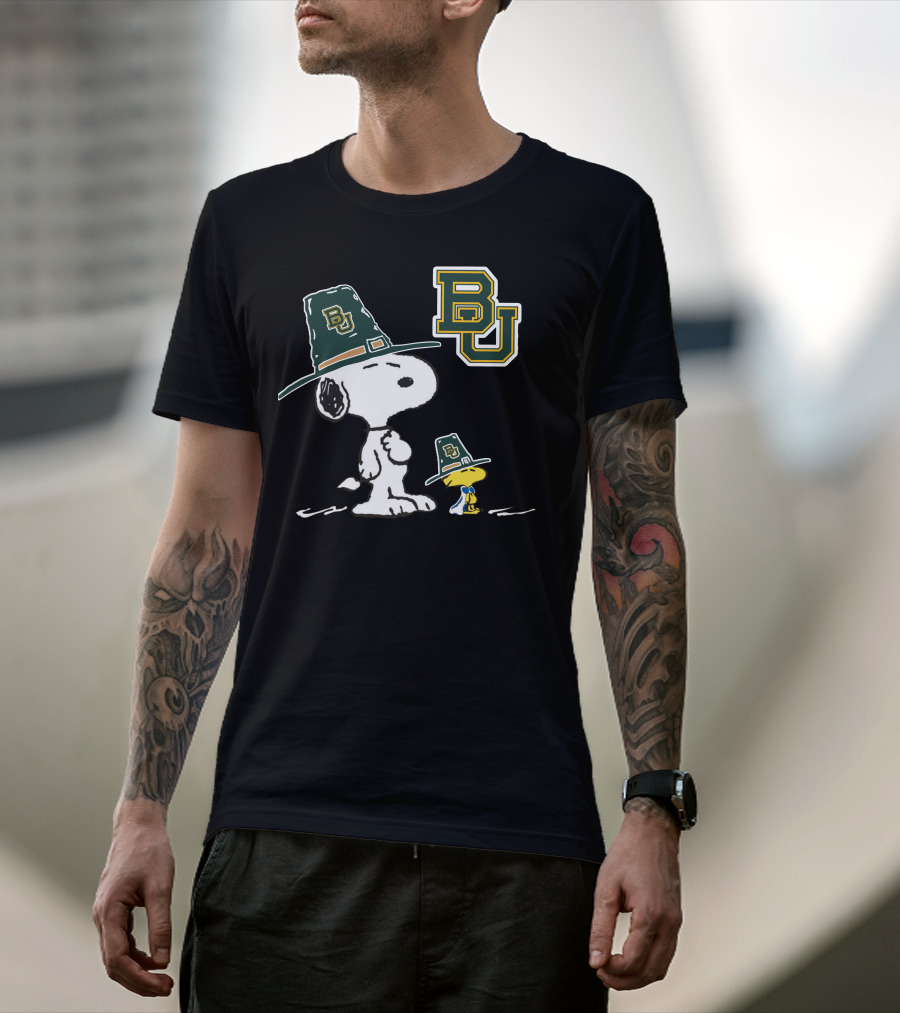 Baylor BU Snoopy And Woodstock In BU Green Hats T-Shirt