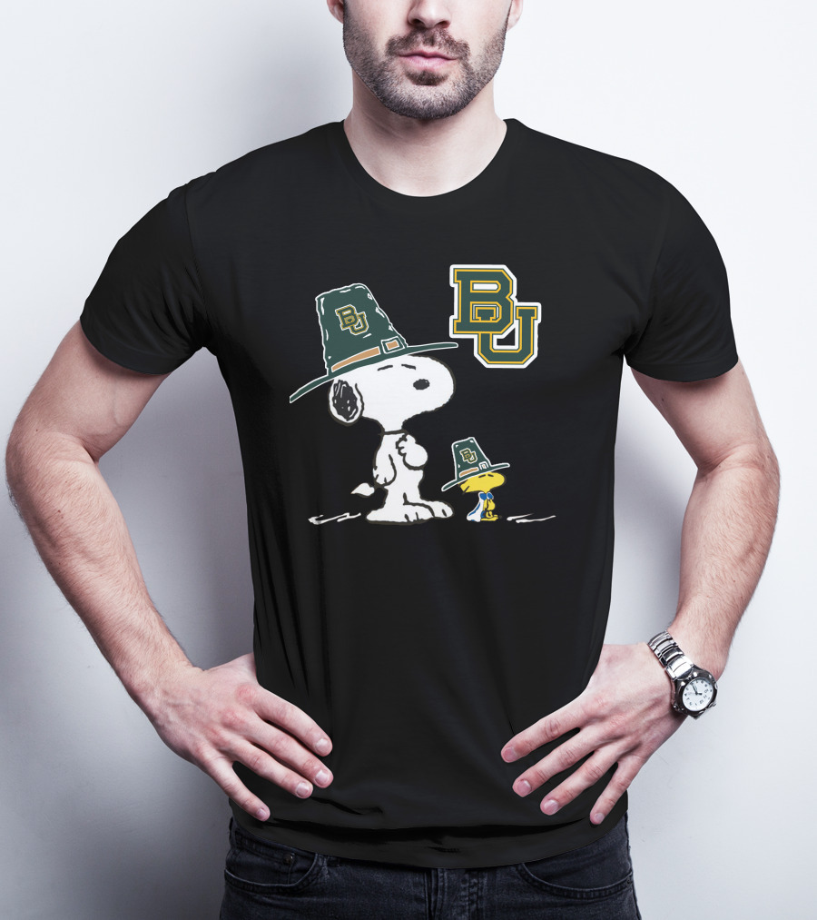 Baylor BU Snoopy And Woodstock In BU Green Hats T-Shirt