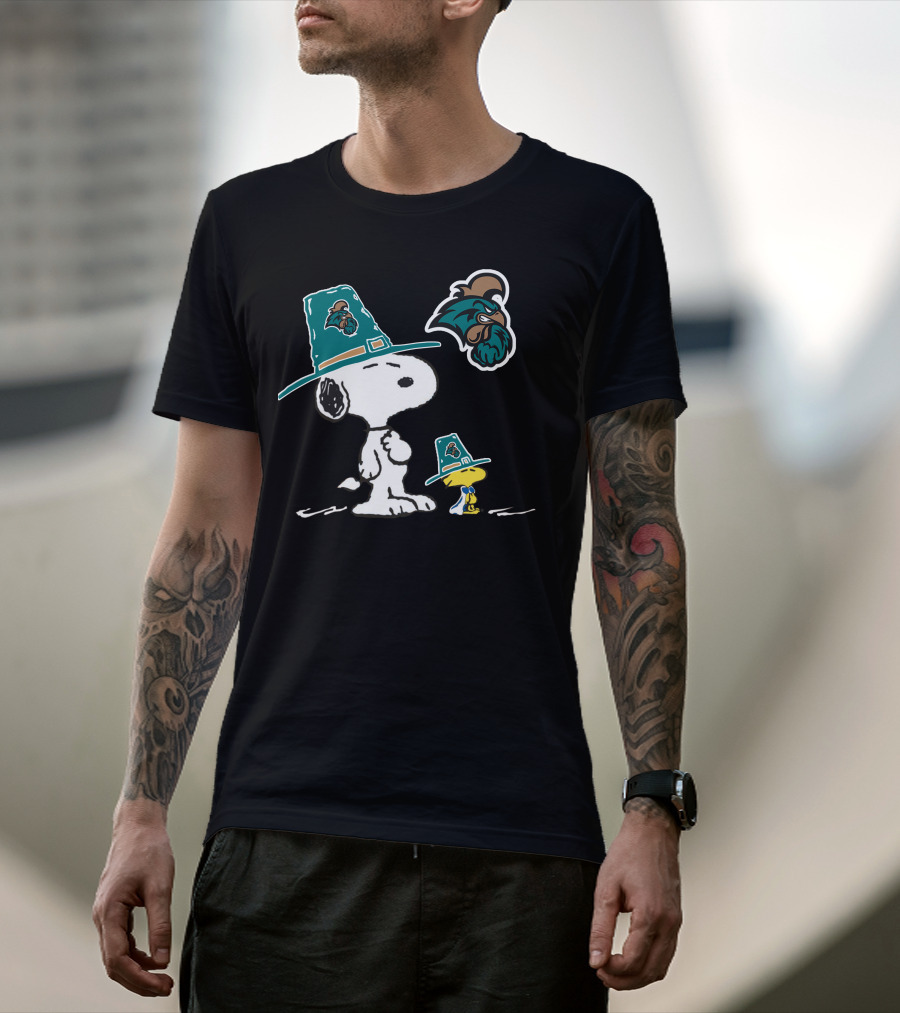 Coastal Carolina Chanticleers Snoopy Woodstock Peanuts Pilgrim Hats T-Shirt