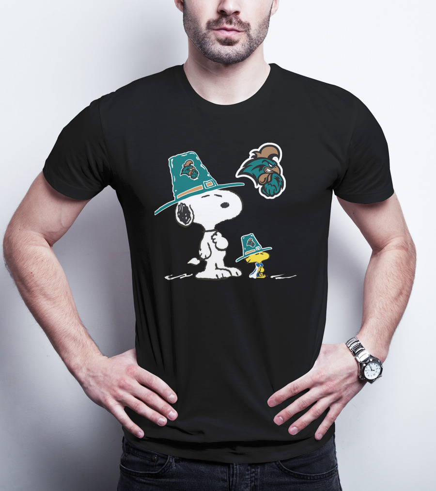 Coastal Carolina Chanticleers Snoopy Woodstock Peanuts Pilgrim Hats T-Shirt