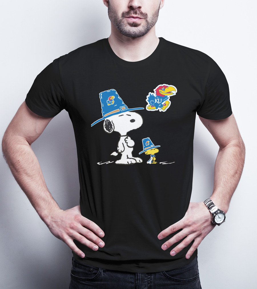 Kansas Jayhawks Snoopy Woodstock Pilgrim Hats KU Jayhawk T-Shirt
