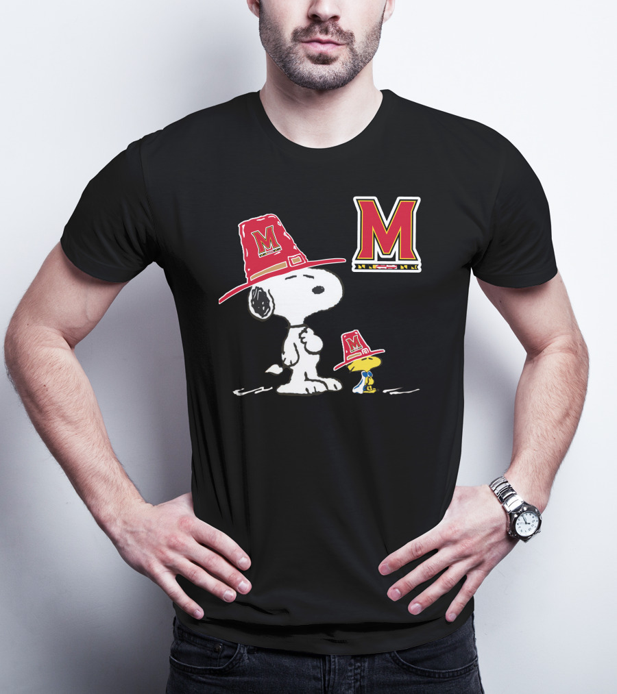 Maryland Terrapins Snoopy And Woodstock Pilgrim Hats T-Shirt