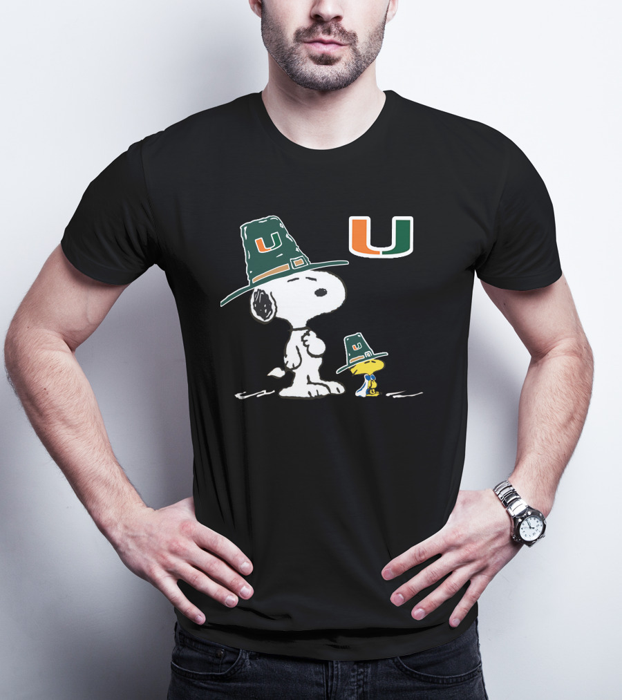Miami Hurricanes Snoopy And Woodstock With University T-Shirt