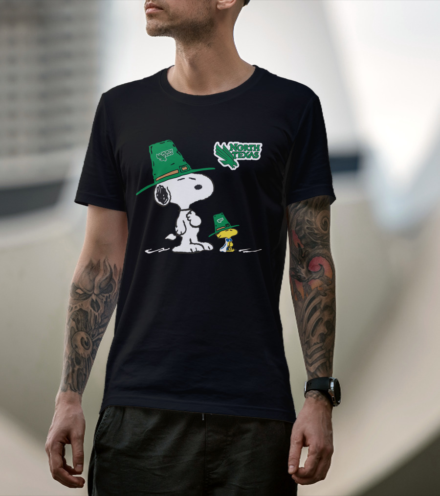 North Texas Mean Green Peanuts Snoopy And Woodstock In Irish Hats T-Shirt