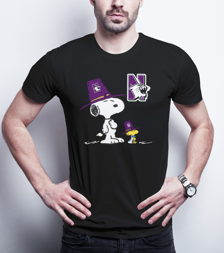 Snoopy And Woodstock Northwestern Wildcats Pilgrim Hat T-Shirt