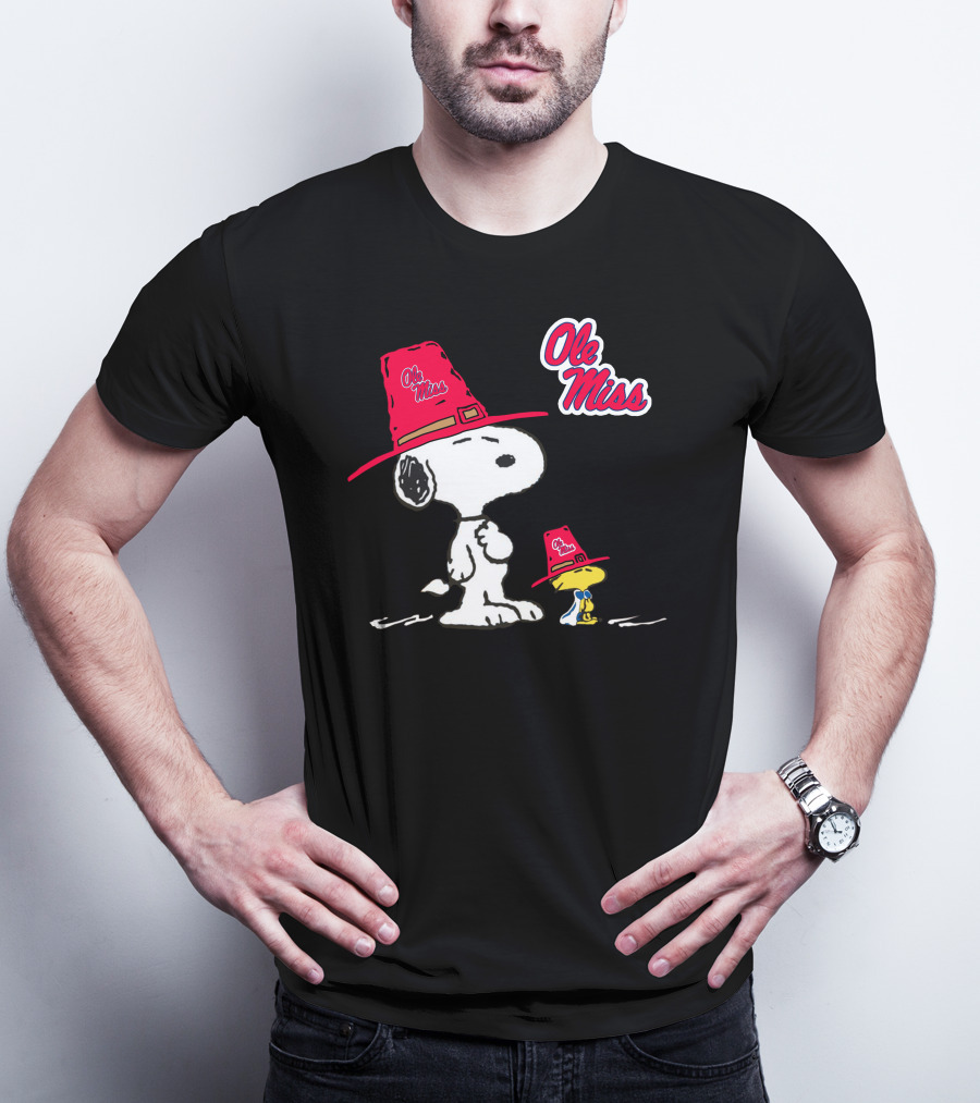 Ole Miss Snoopy And Woodstock In Rebel Hats T-Shirt