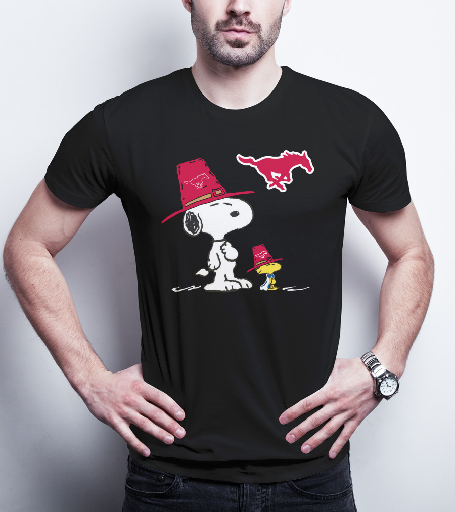 SMU Mustangs Snoopy Woodstock Cowboy Hats Peanuts T-Shirt