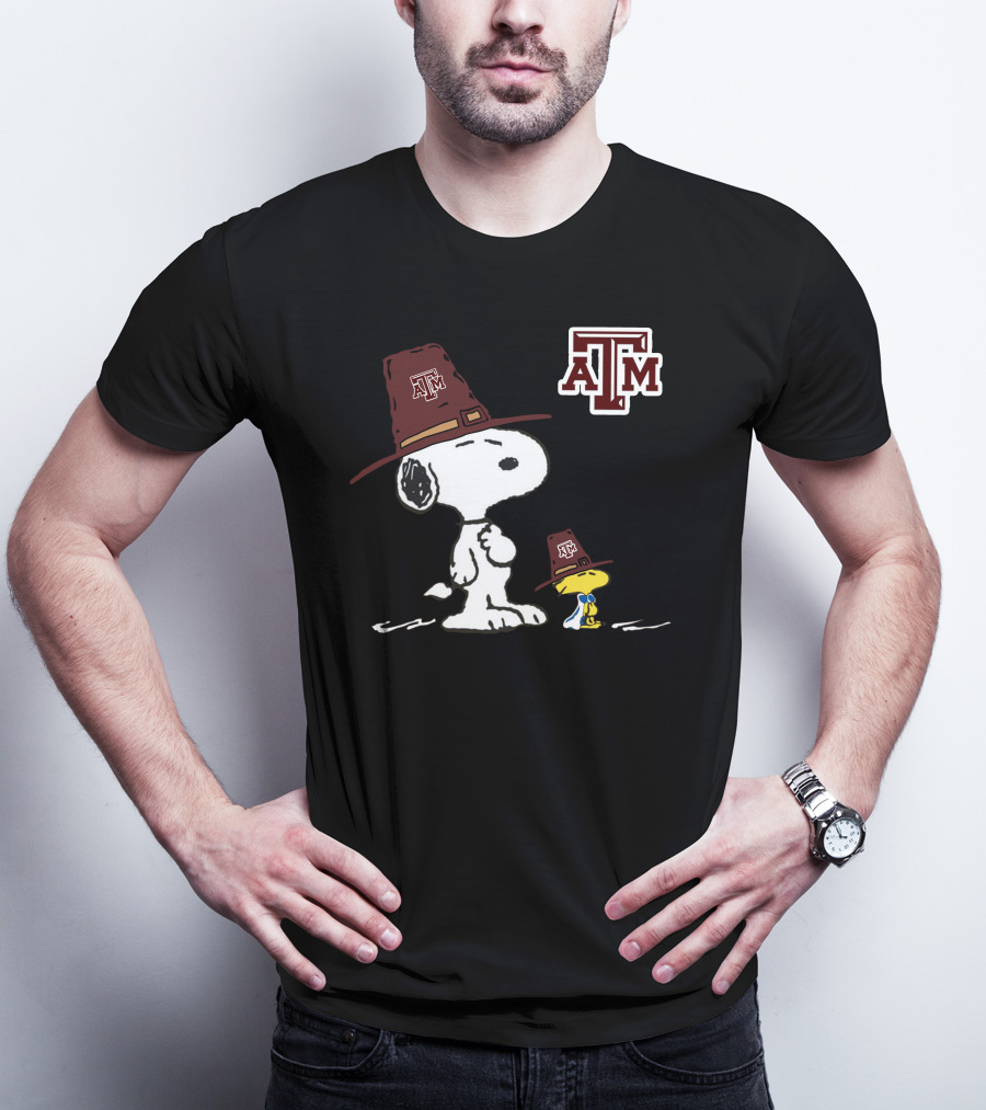 Texas A&M Aggies Snoopy And Woodstock Pilgrim Hat T-Shirt