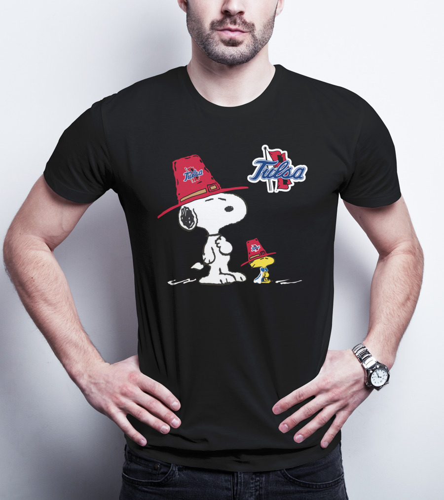 Tulsa Golden Hurricane Snoopy Woodstock Red Hat T-Shirt