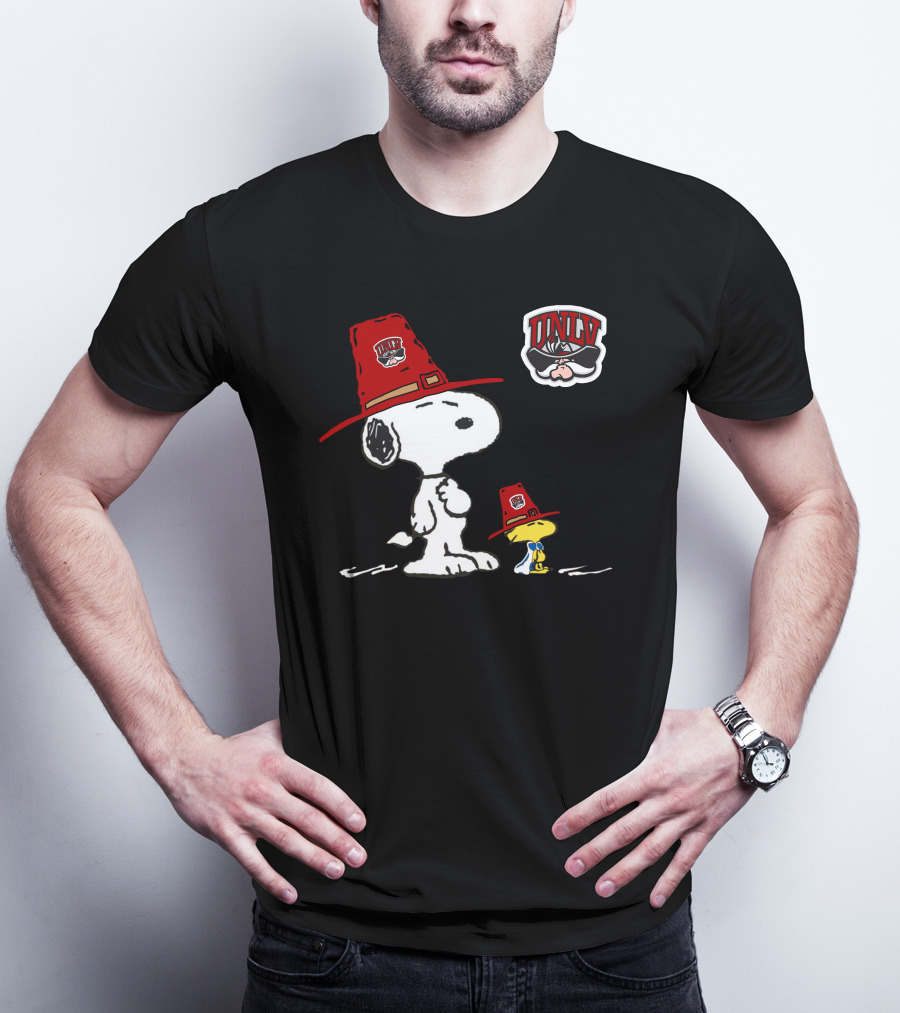 Snoopy Woodstock Unlv Rebels Logo Cowboy Hats Iconic Peanuts T-Shirt