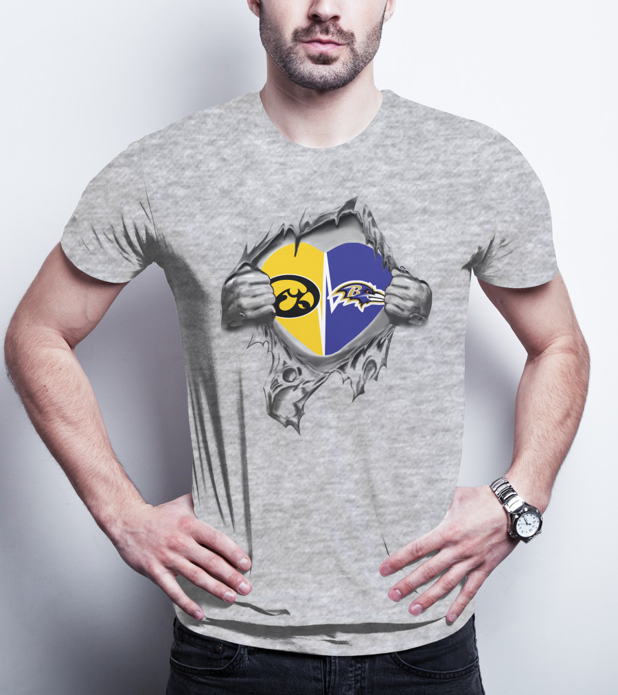 Iowa Hawkeyes Ravens Heart Logo Clash T-Shirt