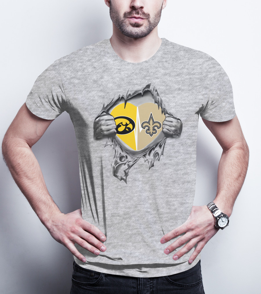 Iowa Hawkeyes New Orleans Saints Heart Logo Fan Pride T-Shirt