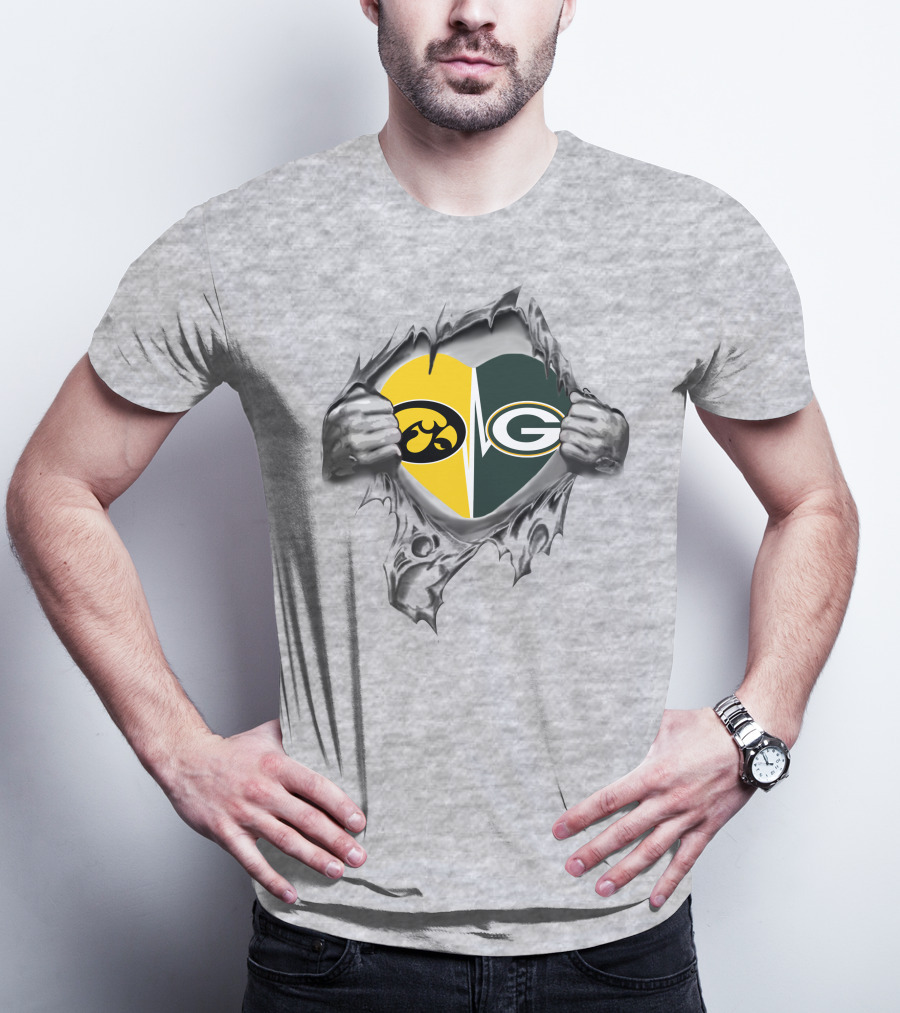 Iowa Hawkeyes Packers Rivalry Heart T-Shirt