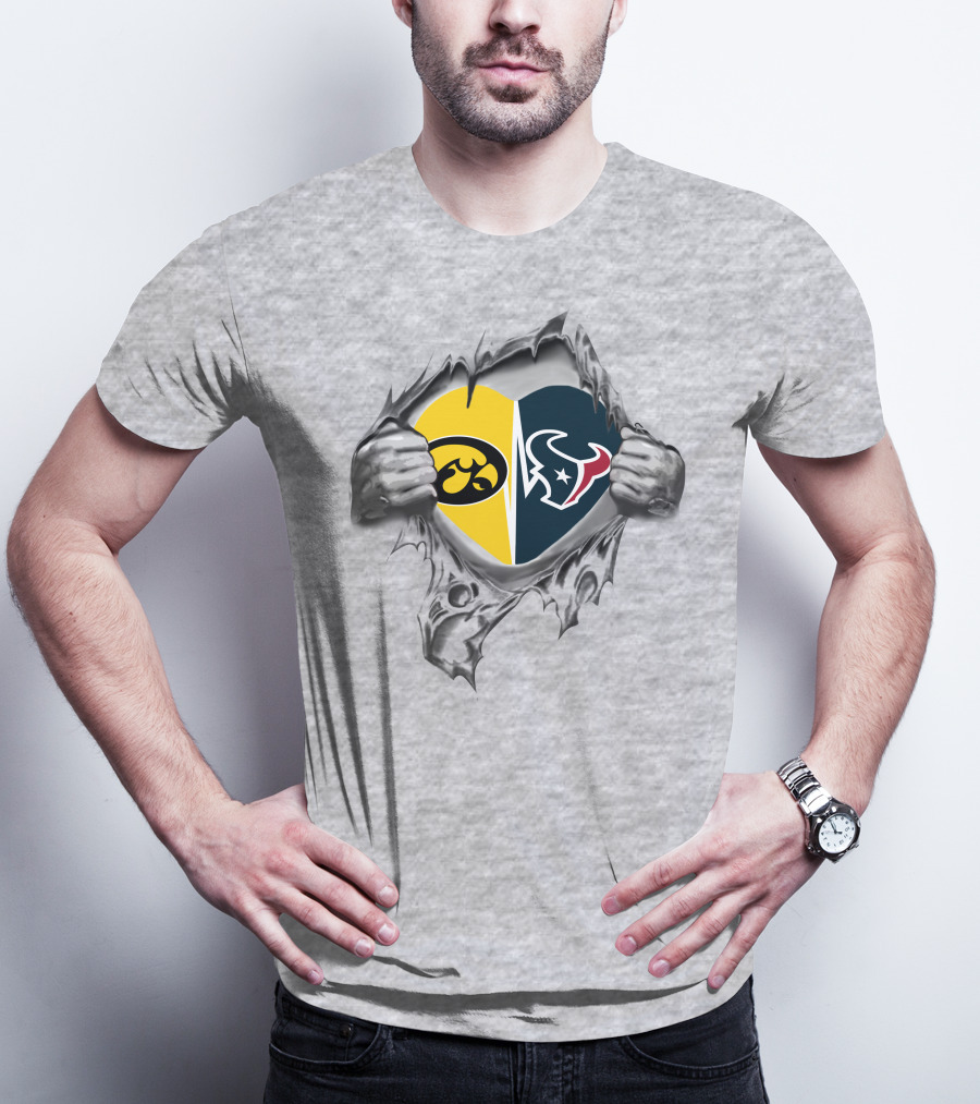 Iowa Hawkeyes Texans Heart Logo Faceoff T-Shirt
