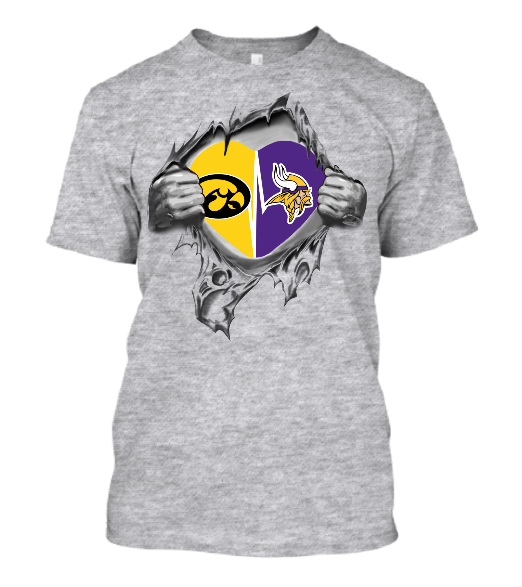 Iowa Hawkeyes Vikings Heart Torn Gray T-Shirt