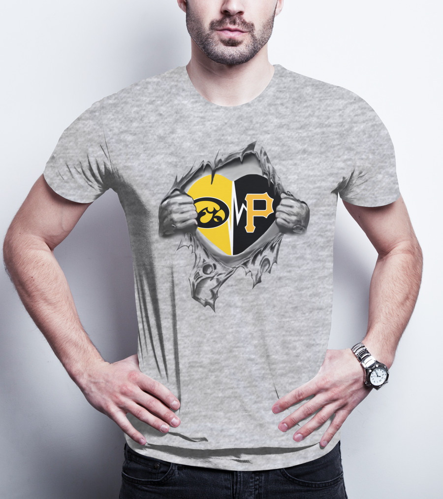 Iowa Hawkeyes Vs Pittsburgh Pirates Heart Logo Rip T-Shirt