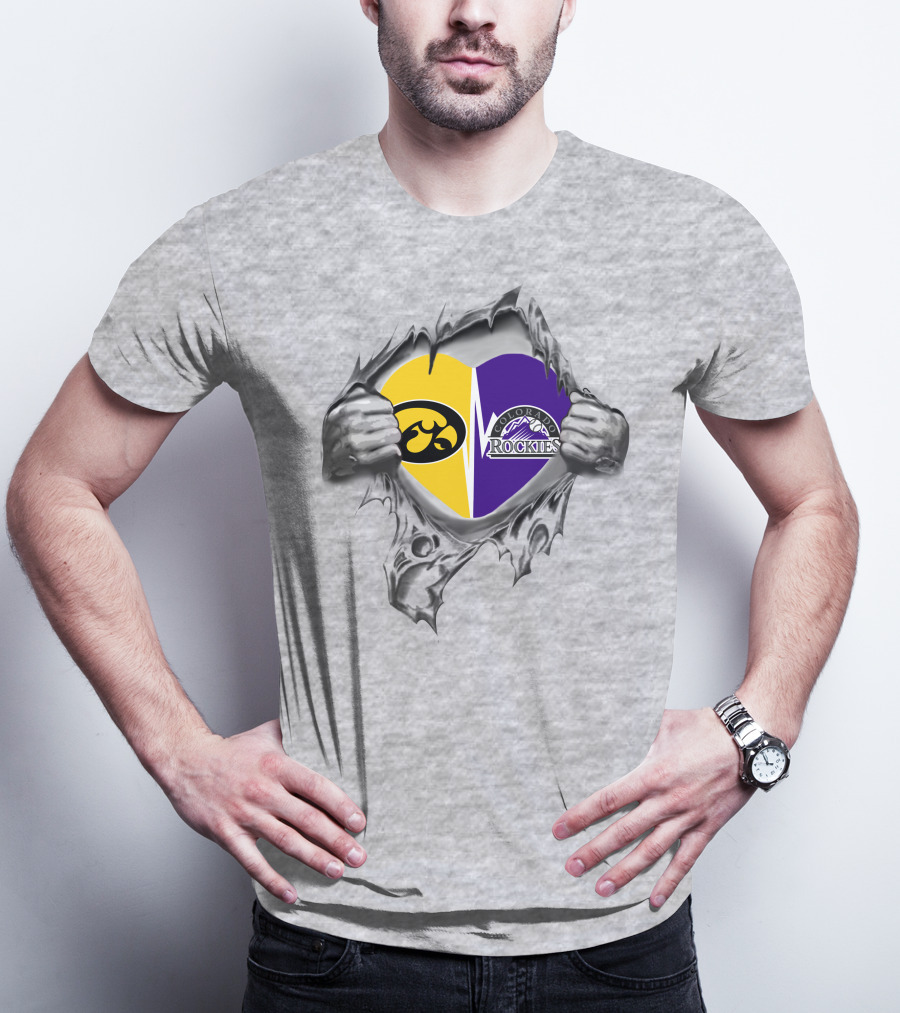 Iowa Hawkeyes Colorado Rockies Heart Logo Fusion T-Shirt