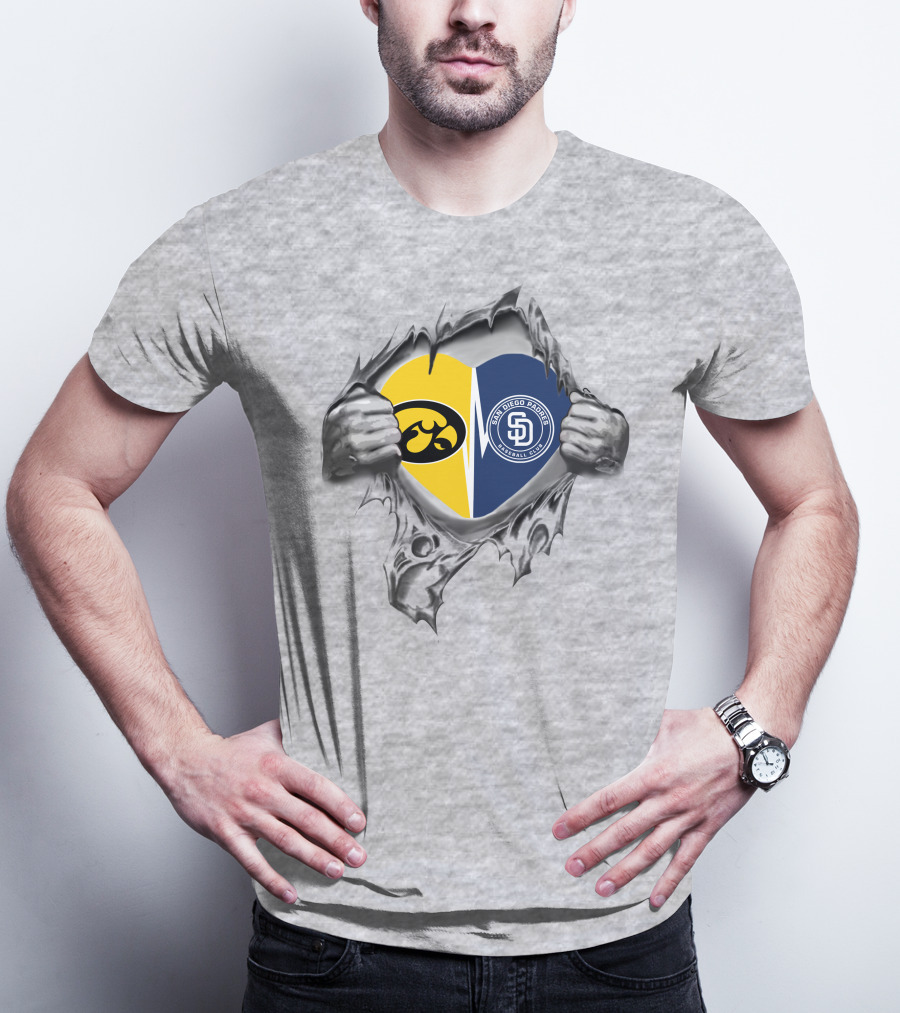 Iowa Hawkeyes Heart With San Diego Padres Burst T-Shirt