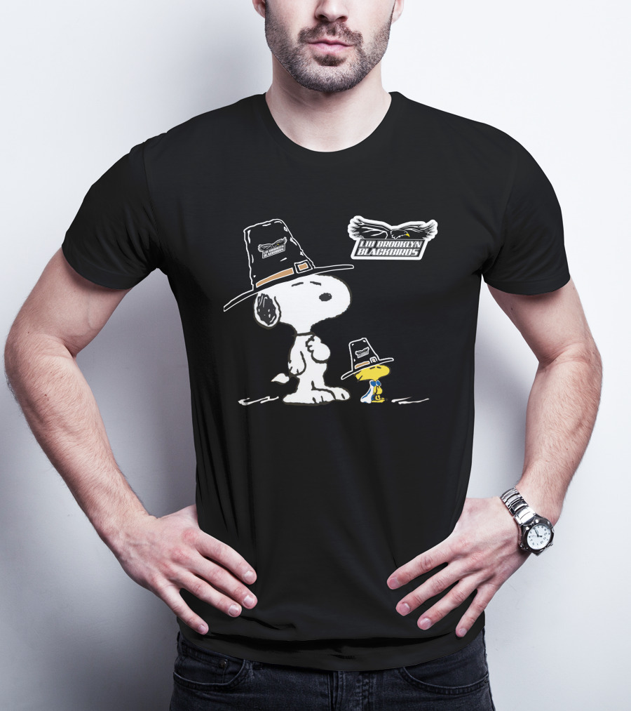 LIU Brooklyn Blackbirds Snoopy And Woodstock Pilgrim Hats T-Shirt