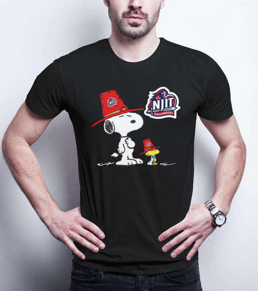 NJIT Highlanders Snoopy And Woodstock Wearing Red Hats T-Shirt