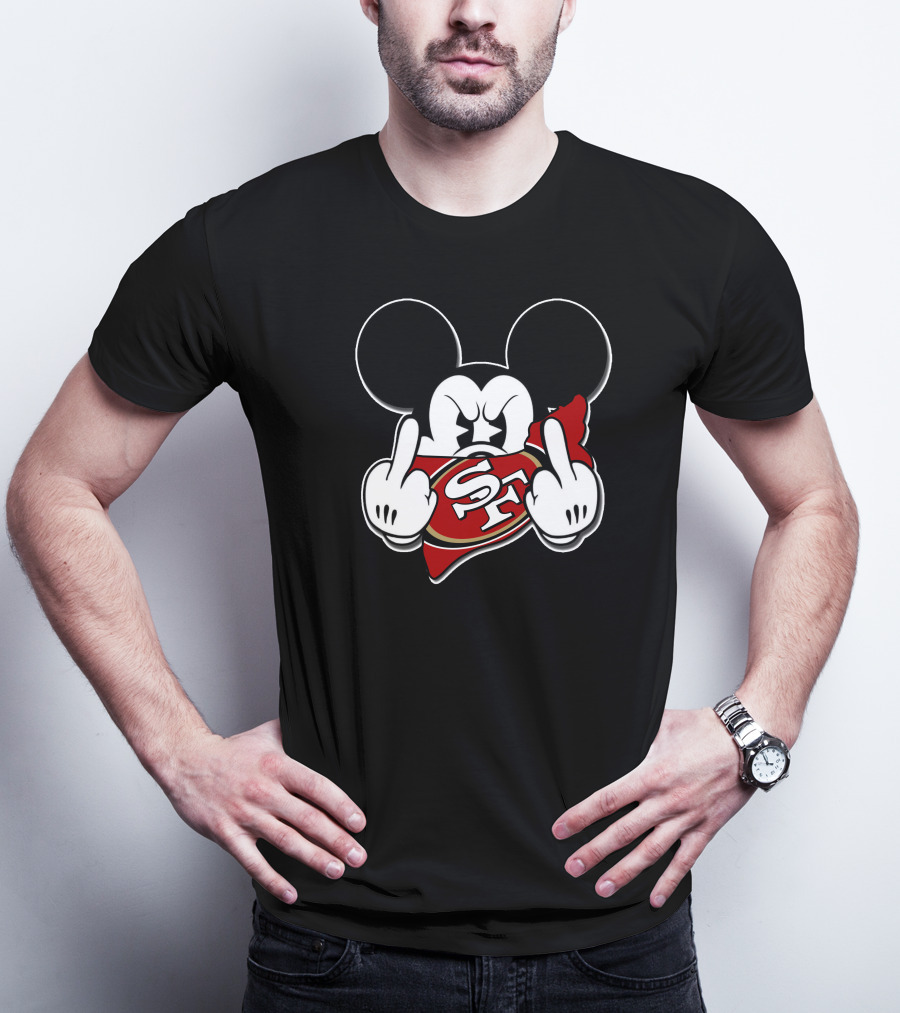 Mickey Mouse With San Francisco 49ers Logo And Offensive Gesture T-Shirt