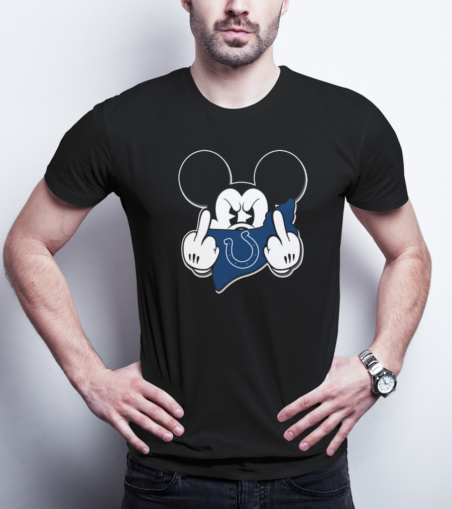 Mickey Mouse Angry Gesture Colts Blue Horseshoe Bandana T-Shirt