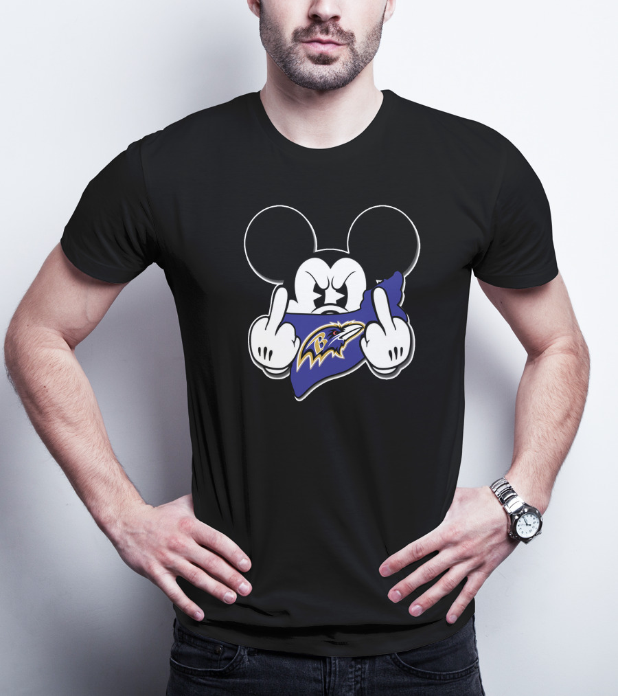 Mickey Mouse Baltimore Ravens Middle Fingers T-Shirt
