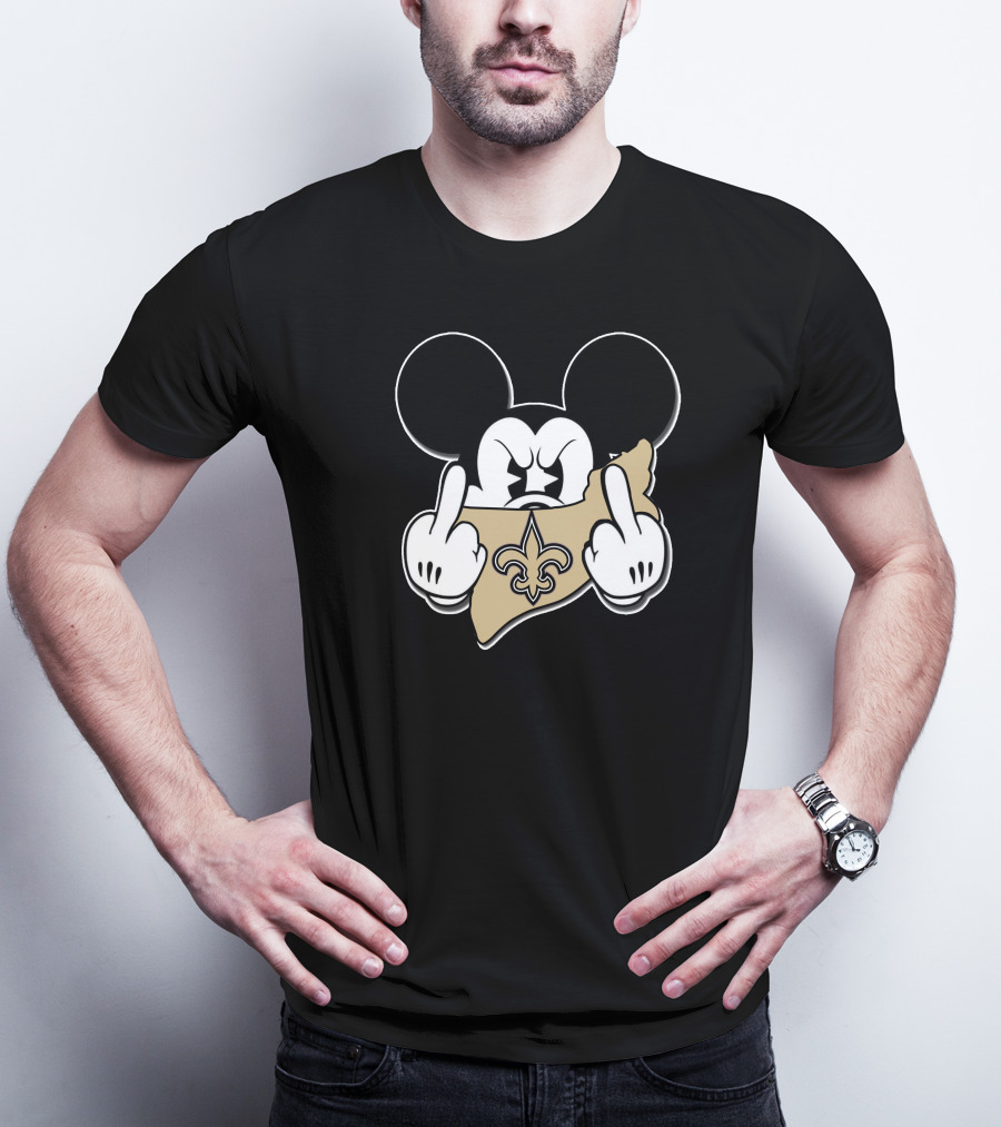 Mickey Mouse New Orleans Saints Fleur-De-Lis Gesture T-Shirt